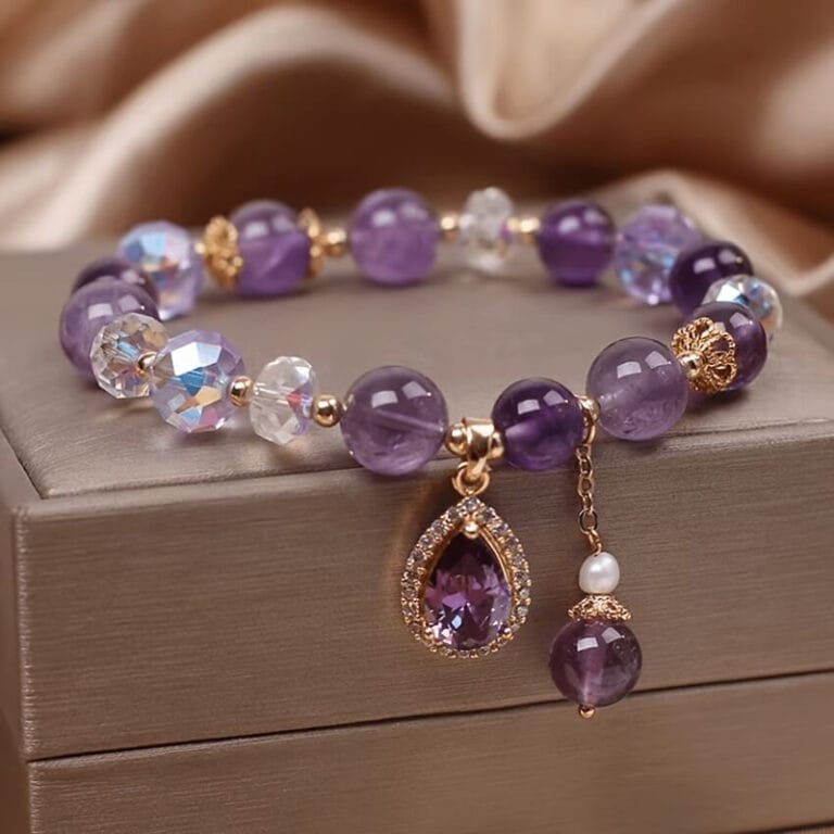 Elegant Amethyst Bead Bracelet With Water Drop Pendant - nacrystal.com