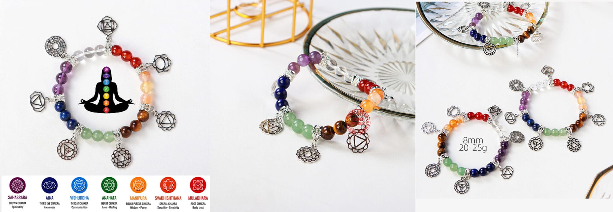 Crystal Bracelet 7 Chakras Silver Patterns - nacrystal.com