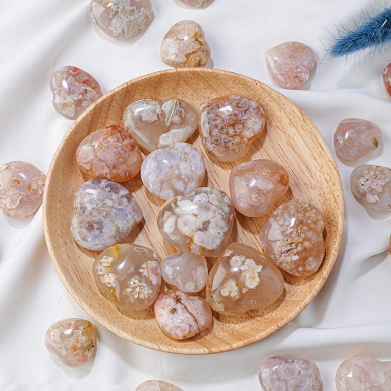 Cherry Blossom Flower Agate Heart Stone Bulk