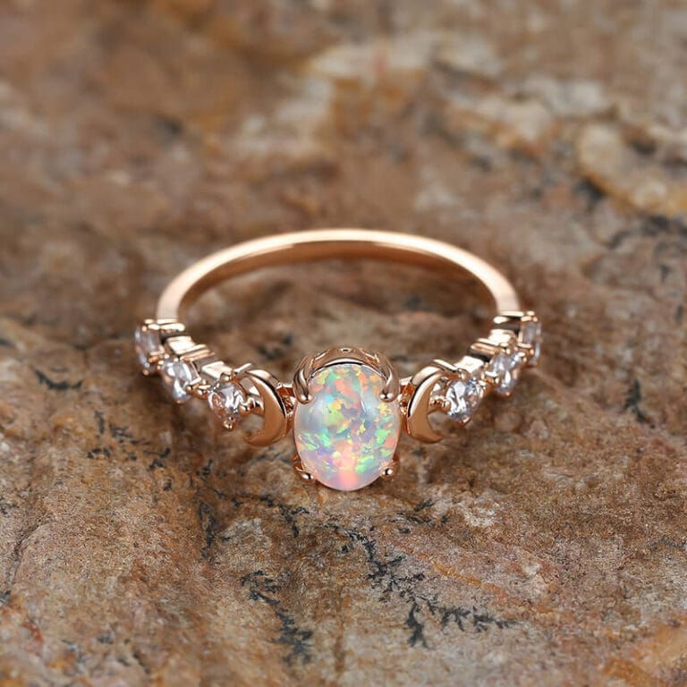 White Opal Moon Crystal Ring - nacrystal.com