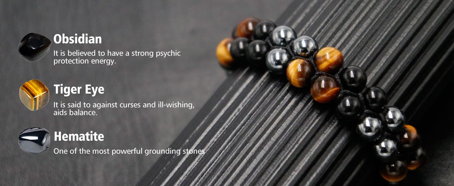 Black Obsidian Tiger Eye Stone Bracelet Energy Beads