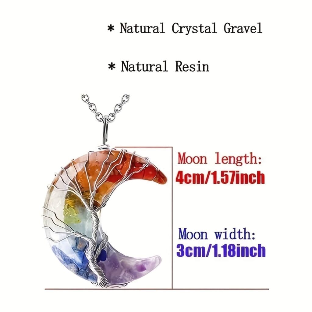 Reiki Crescent Moon Crystal Stone Necklace