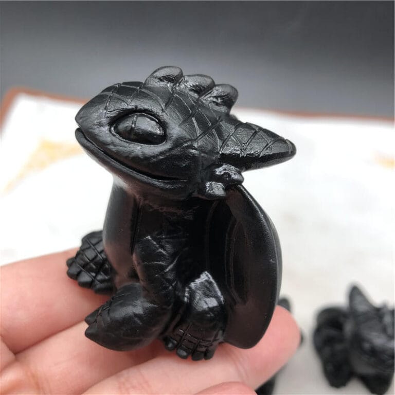 Black Obsidian Toothless Dragon Carving - Nacrystal.com