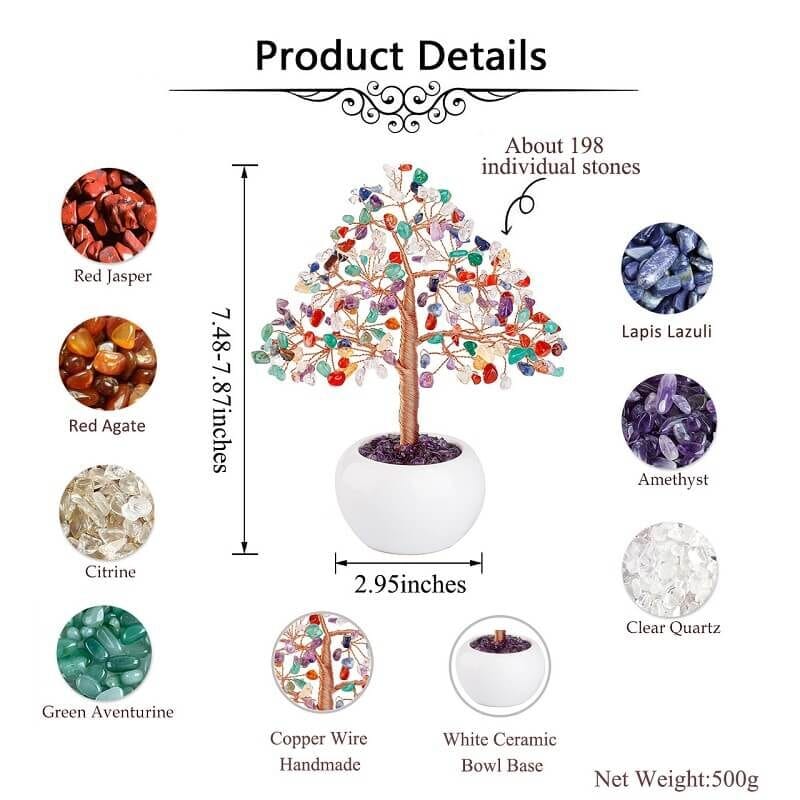 7 Chakra Healing Crystal Tree Wire Quartz Gemstone Tree