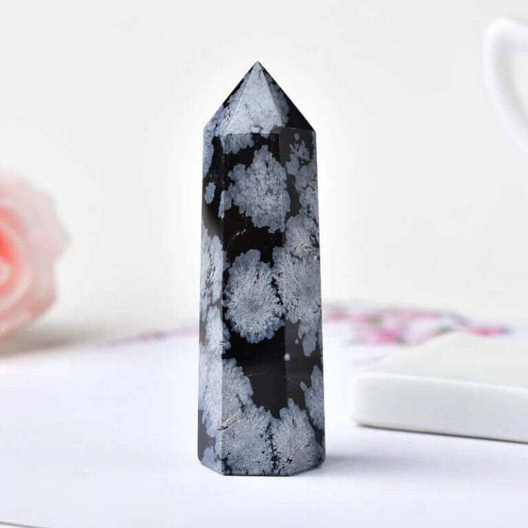 Snowflake Obsidian Quartz Crystal Point Tower