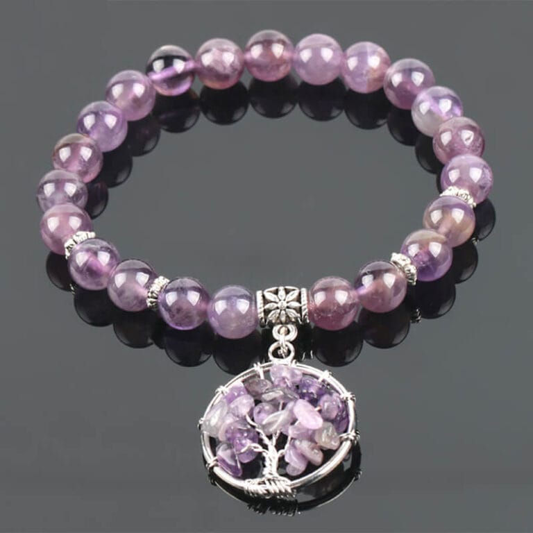 Amethyst Bracelet Beads Tree Of Life Pendant - Nacrystal