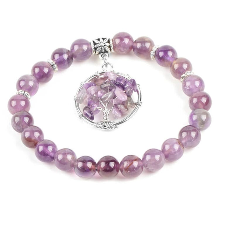 Amethyst Bracelet Beads Tree Of Life Pendant - Nacrystal