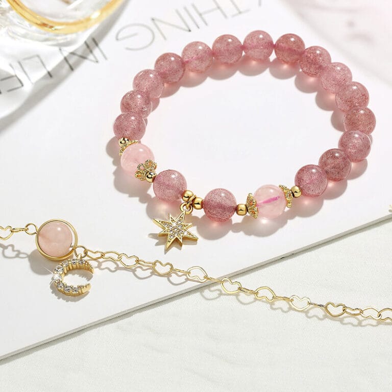 Rose Quartz Bracelet Moon Star Beads Set - Nacrystal.com