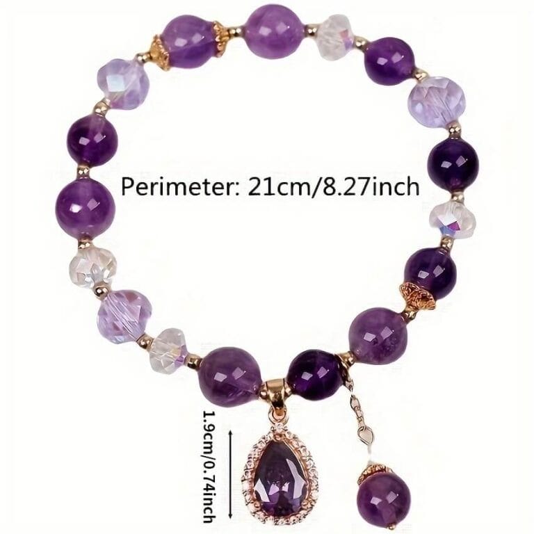 Elegant Amethyst Bead Bracelet With Water Drop Pendant - Nacrystal