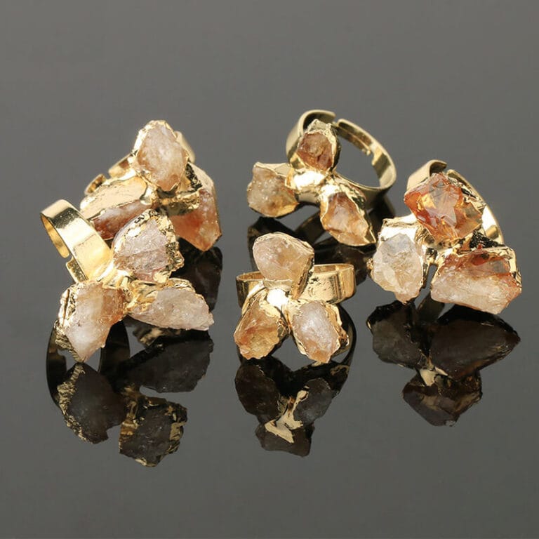 Flower Yellow Quartz Ring Raw Stones - Nacrystal