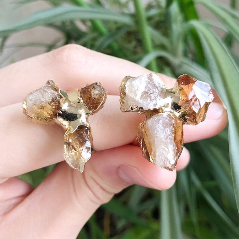 Flower Yellow Quartz Ring Raw Stones - Nacrystal