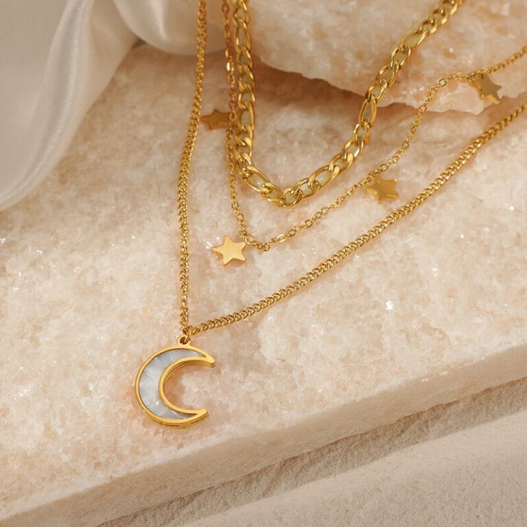 3 Layer Star Moon Titanium Steel Necklace Wholesale - Nacrystal.com