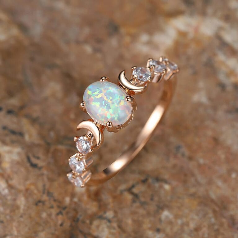 White Opal Moon Crystal Ring - Nacrystal