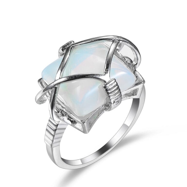 White Opal Moon Crystal Ring - Nacrystal.com