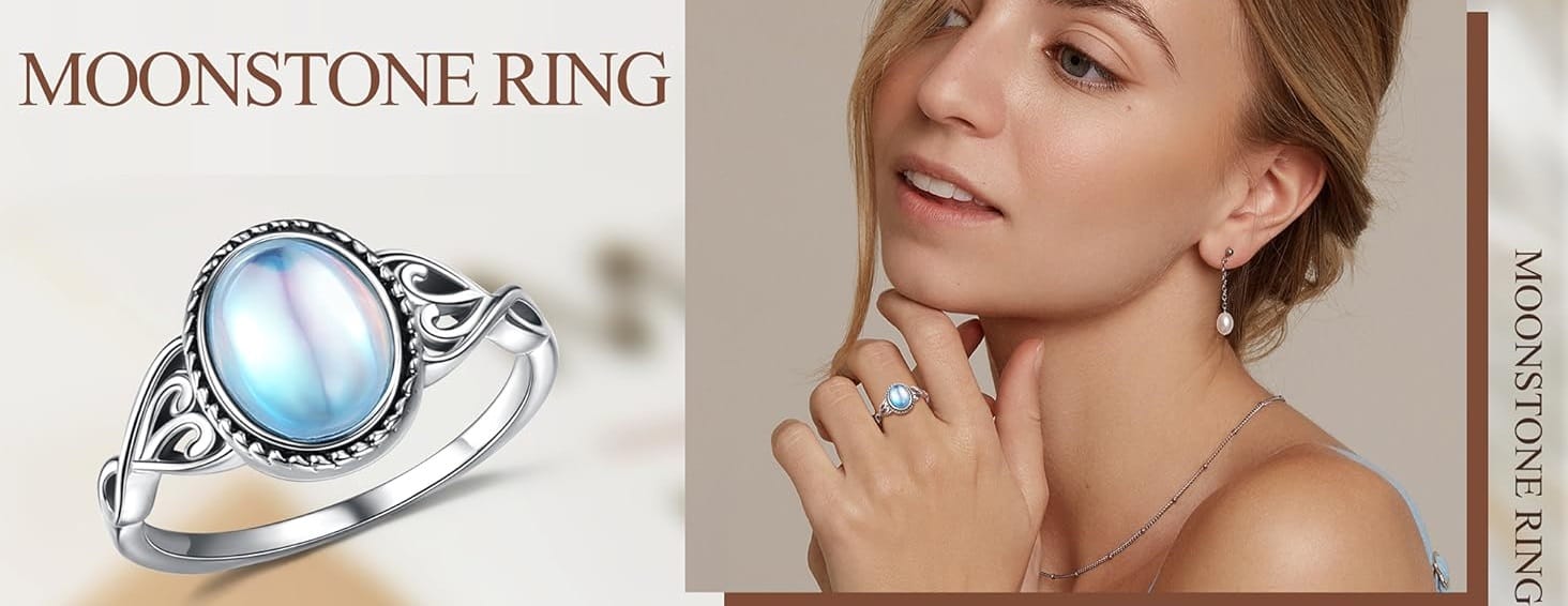 Vintage Celtic Knot Rainbow Moonstone Ring