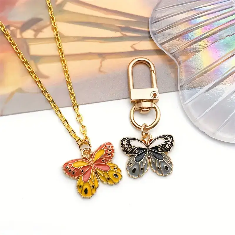 Colorful Butterfly Charm Plated Enamel Pendant Animal Charms