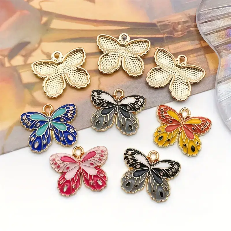 Colorful Butterfly Charm Plated Enamel Pendant Animal Charms