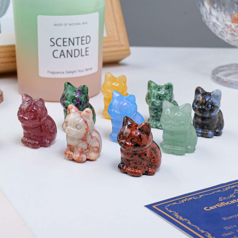 Natural Cat Crystal Carving for Home Decor Grid Stone