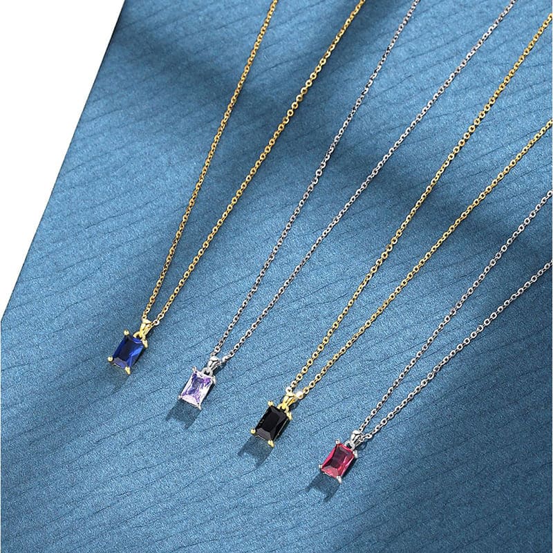 Square 925 Sterling Silver August Peridot Birthstone Necklace