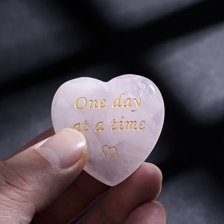 Calming Heart Shape Rose Quartz Stone with Letter
