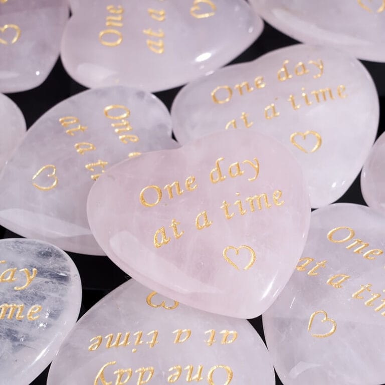 Calming Heart Shape Rose Quartz Stone with Letter
